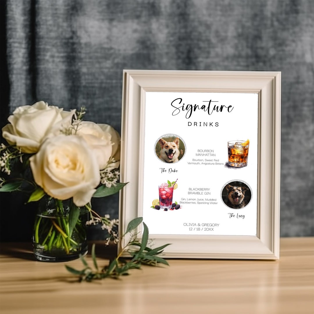 Dog Signature Drink Sign, Pet Signature Cocktail Sign, Minimalist ...