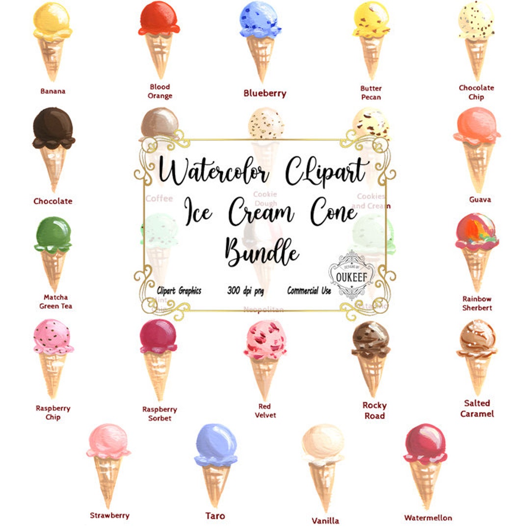 Watercolor Ice Cream Clipart Bundle High Quality Pngs | Dessert ...