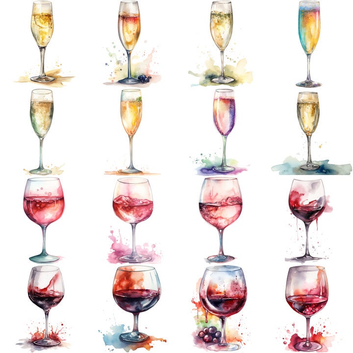 62 Watercolor Beer, Wine, and Champagne Bundle High Quality Pngs ...
