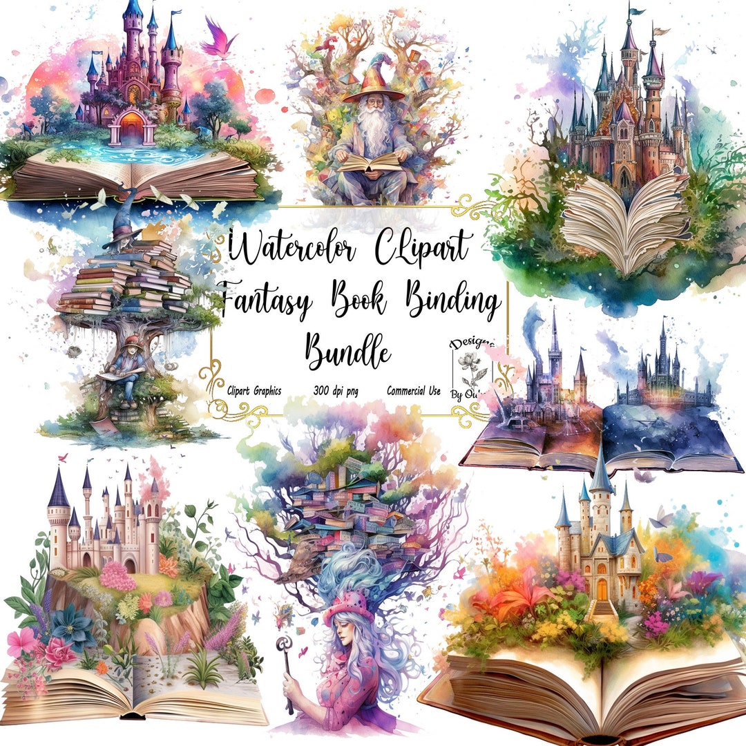 Watercolor Fantasy Books Clipart in High Quality Pngs | Open Book ...