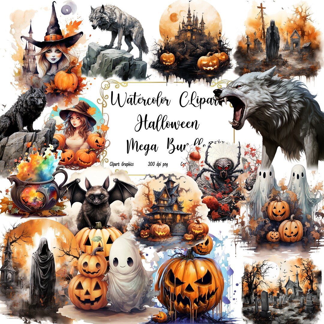 234 Watercolor Happy Halloween Clipart Mega Bundle High Quality PNG ...