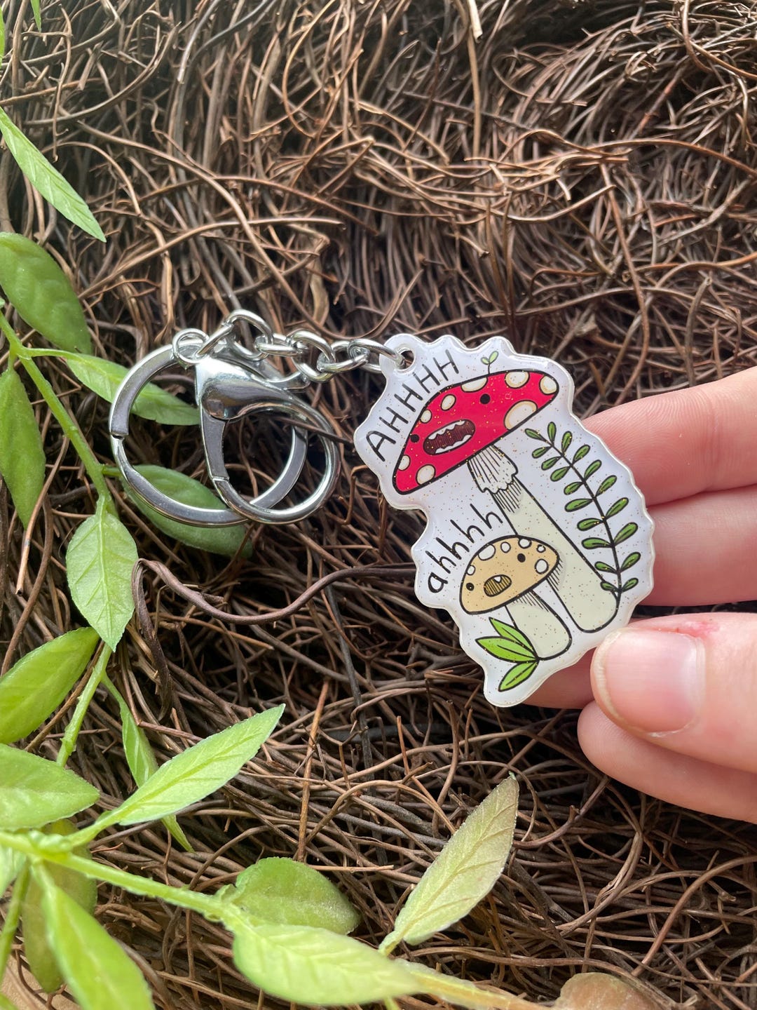 Screaming Mushrooms Funny Glitter Keychain - Etsy