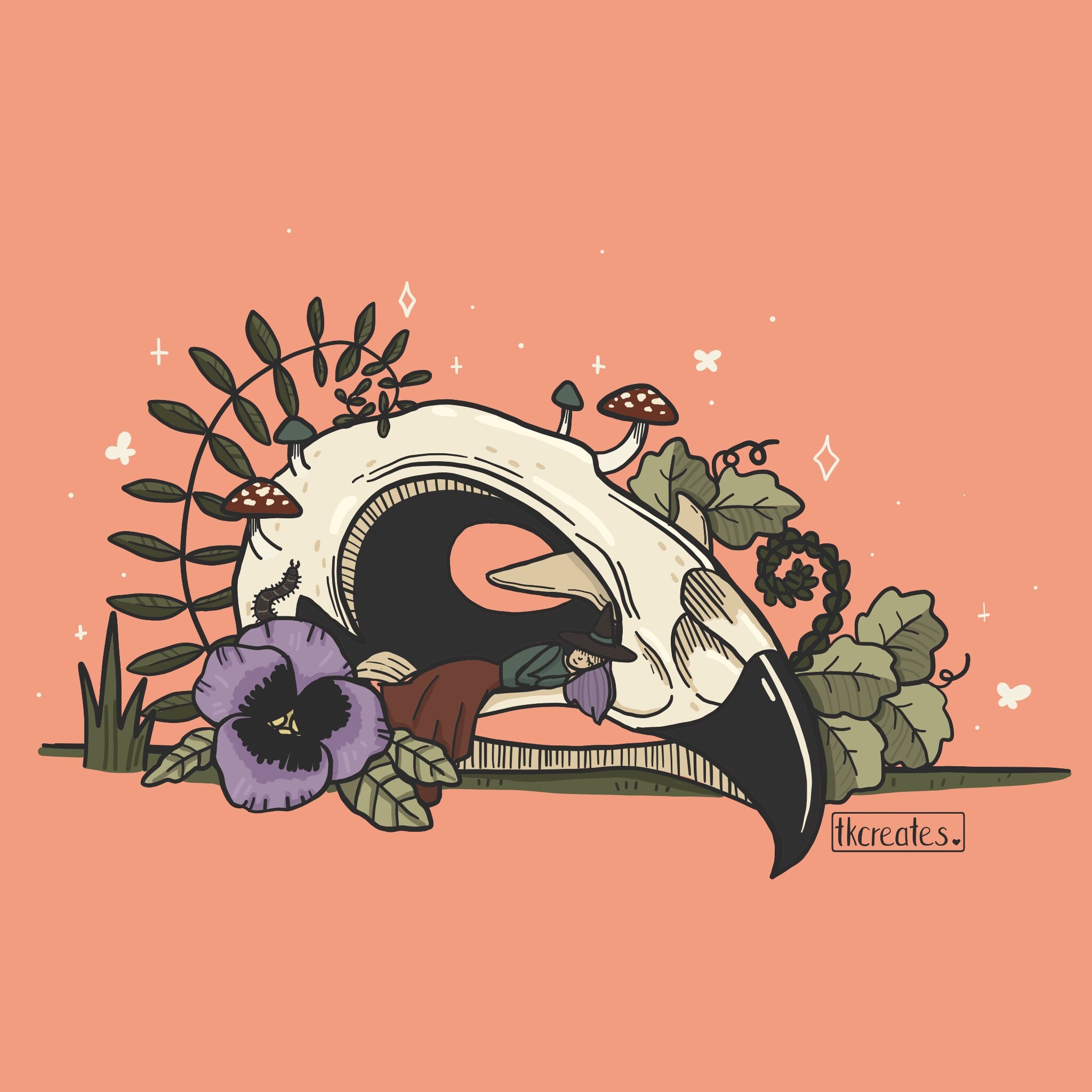 Overgrown Skull Little Witch Hideaway 8x8 Inch Art Print - Etsy