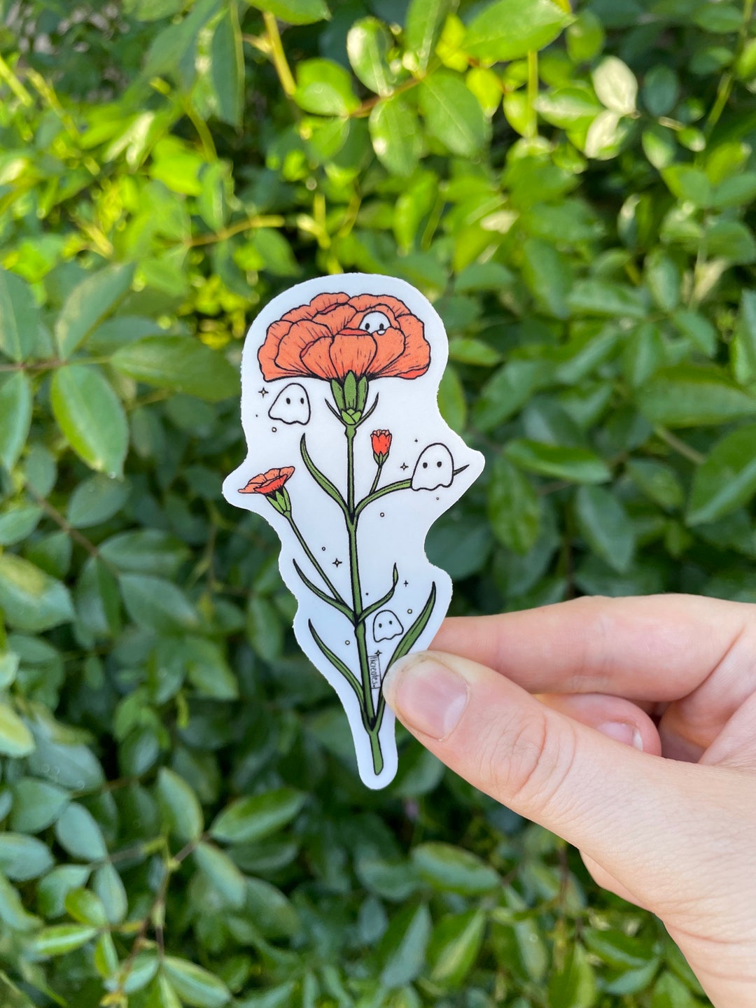 Carnation With Cute Ghosties Sticker , January Birth Month Flower - Etsy
