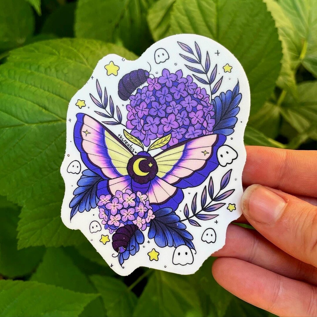 Moth and Hydrangeas Spooky Ghosties Sticker - Etsy