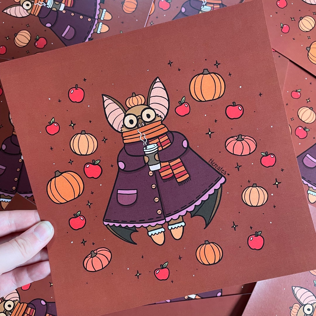 Cozy Fall Bat 8x8” Art Print - Etsy
