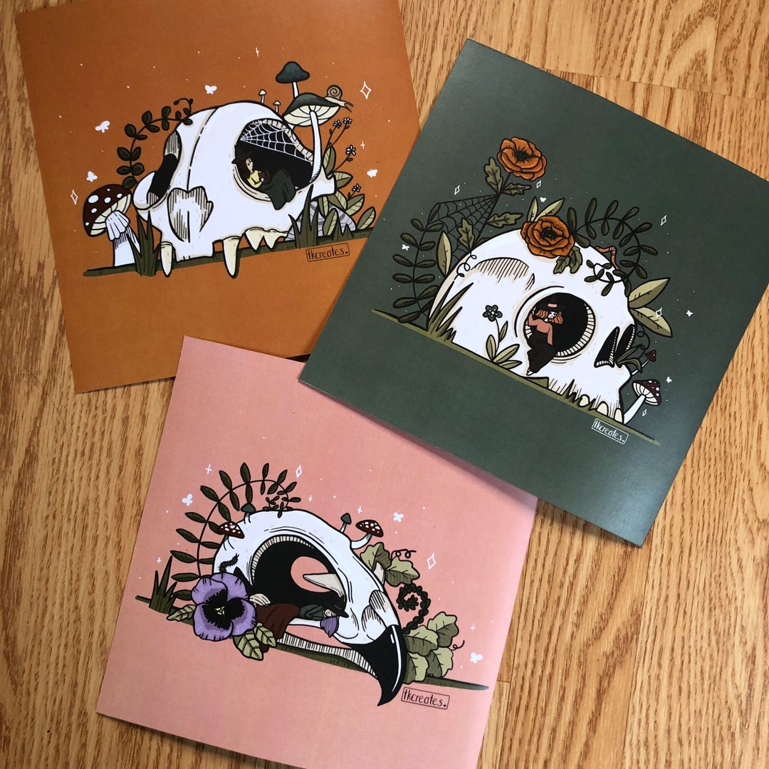 Overgrown Skull Little Witch Hideaway 8x8 Inch Art Print - Etsy