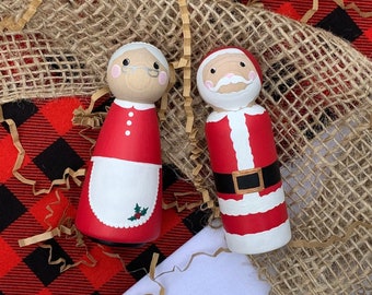 Christmas Peg Doll Set Elf Santa Mrs. Claus - Etsy
