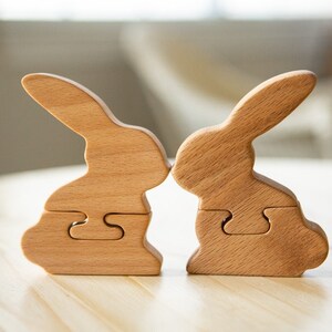 Natural Wooden Bunny Rabbit Jigsaw Puzzle, My First Jigsaw, Handmade ...
