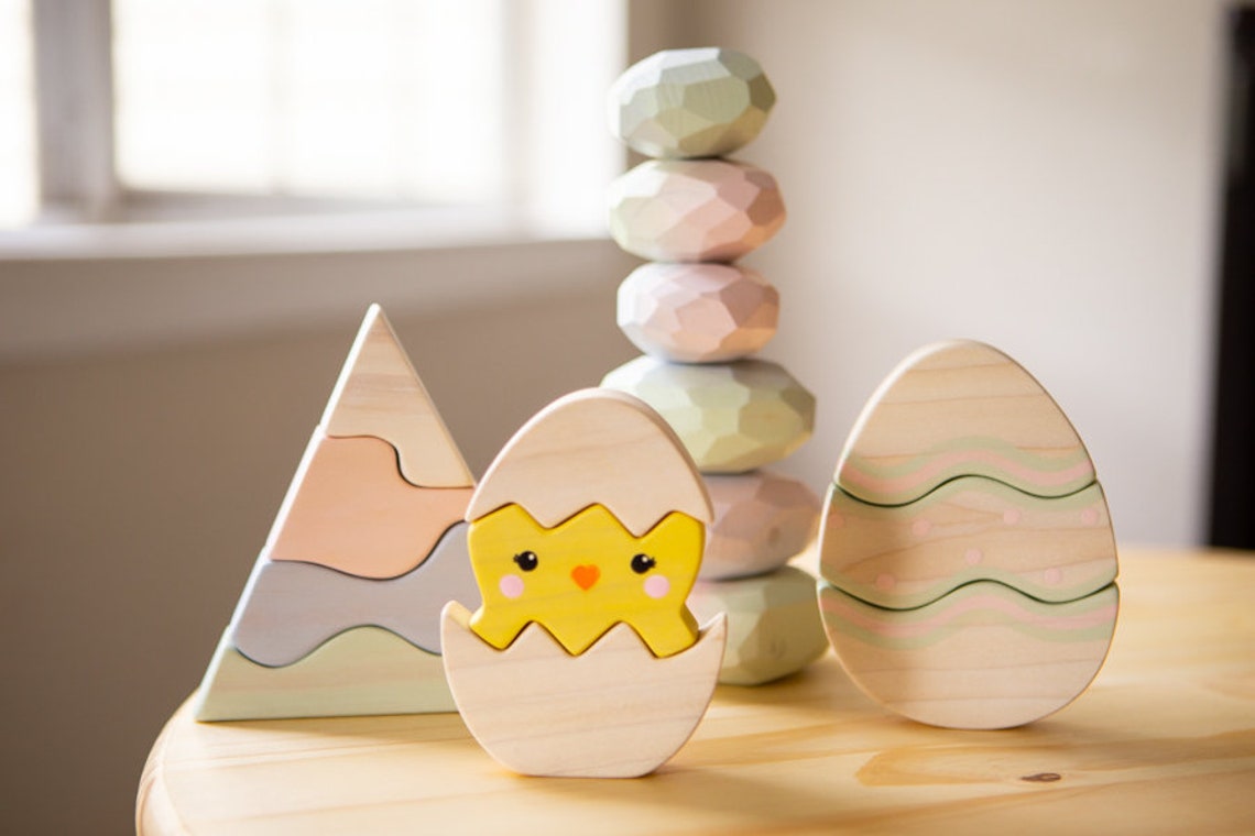 Wooden stacking toy Pastel Mountain stacking puzzle nursery | Etsy