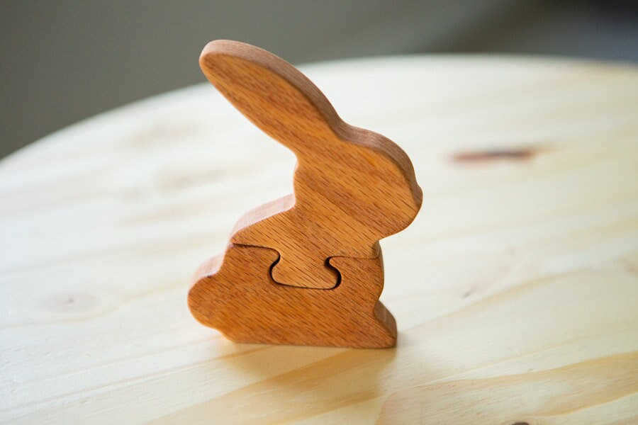 Natural Wooden Bunny Rabbit Jigsaw Puzzle, My First Jigsaw, Handmade ...