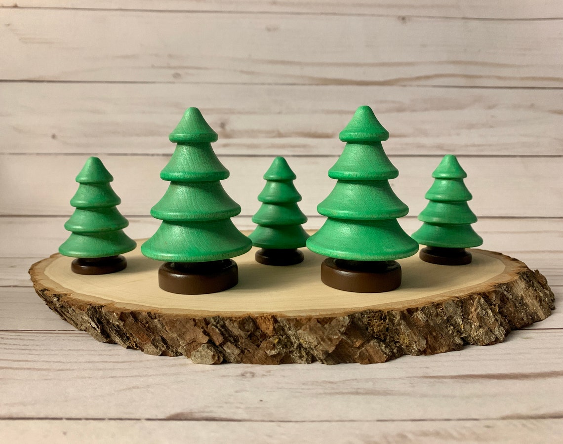 Forest Peg Doll Trees Set of 5 / Hand Painted Wooden Trees - Etsy