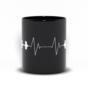 Barbell Heartbeat Black Mug | Weightlifter Gift | Fitness Mug | Workout ...