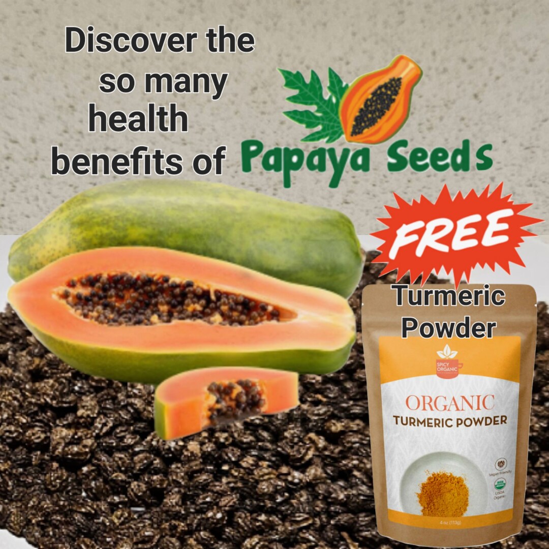 100 Papaya Seeds W/ Free ORGANIC TURMERIC Powder, Non-gmo, Curcumin ...