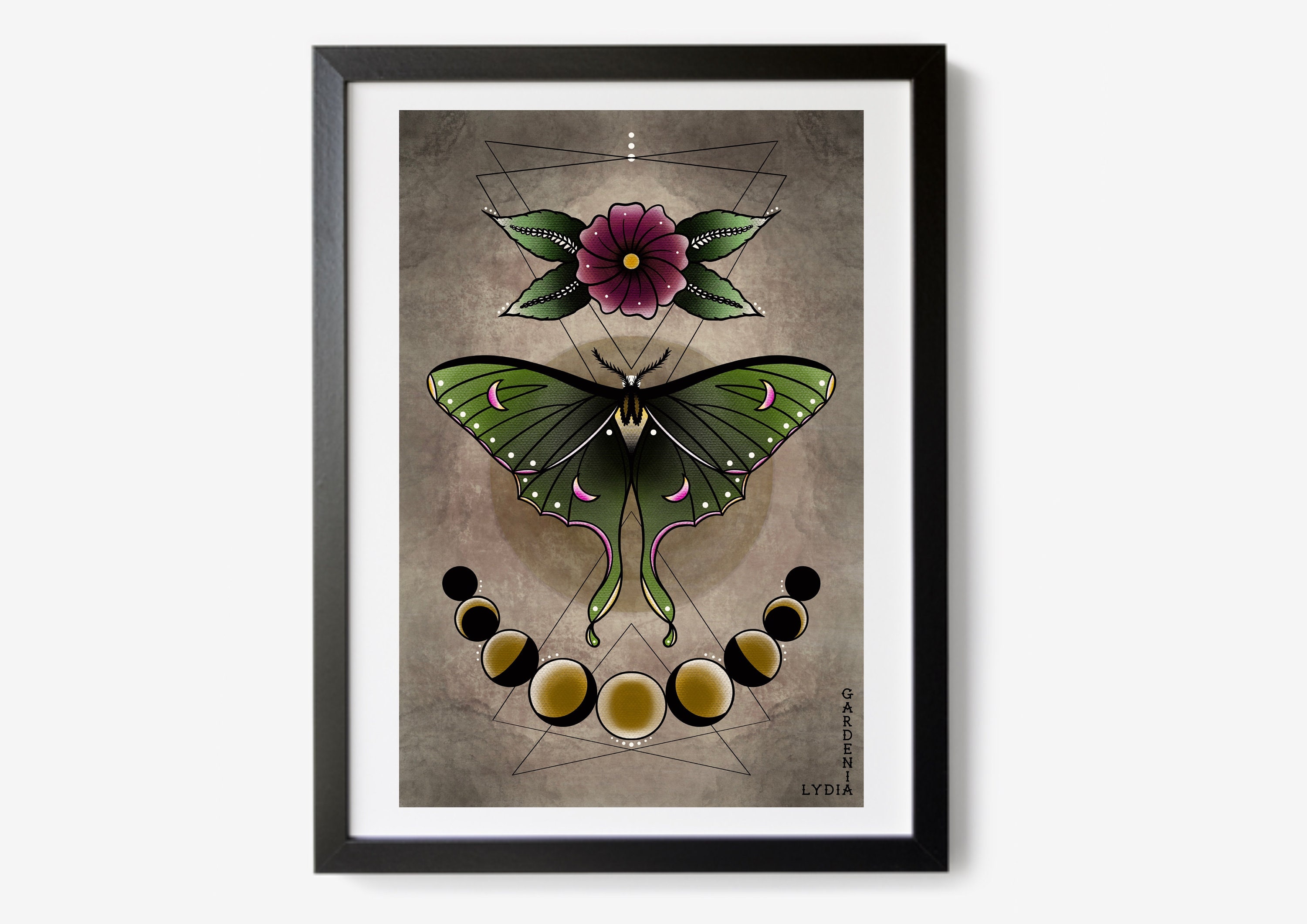 Luna Moth Moon Phase Print, Tattoo Style Artwork, Digital Download ...
