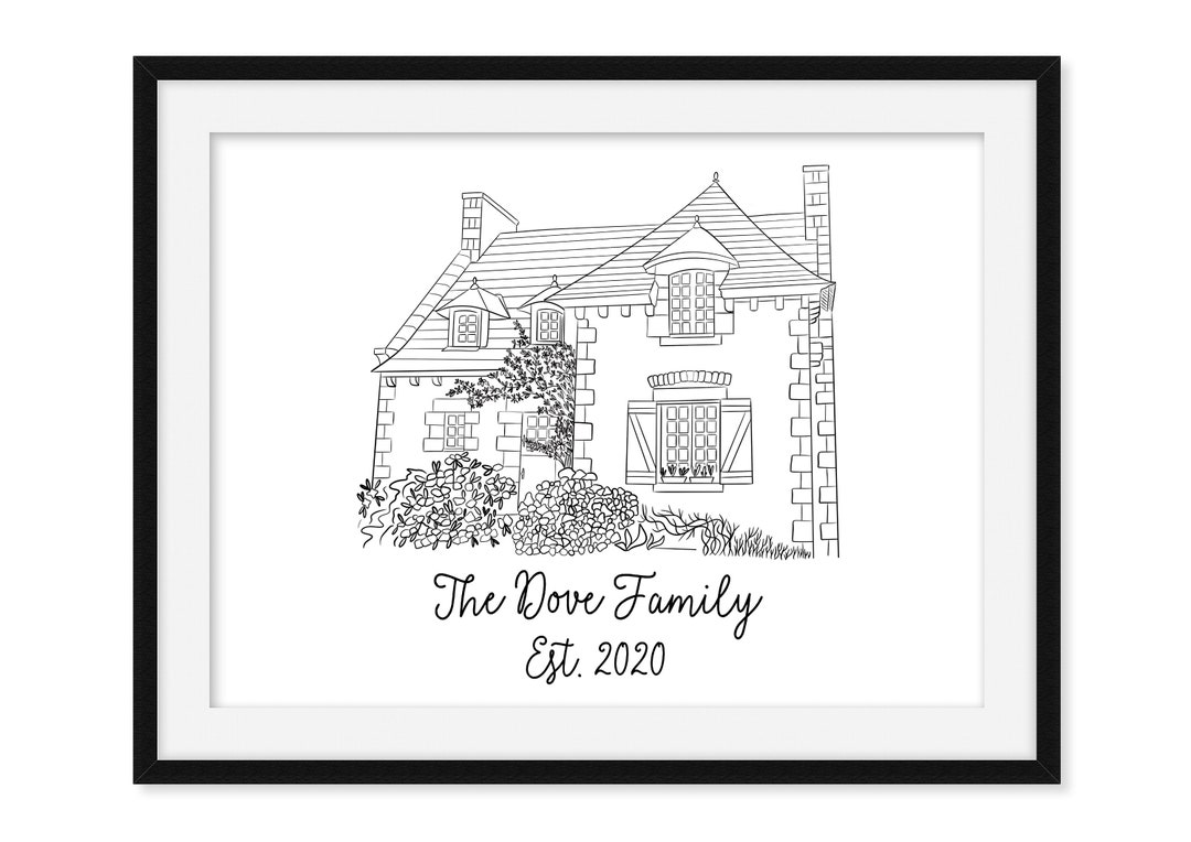 Custom Home Portrait, Line Drawing Art Print, Housewarming Gift - Etsy