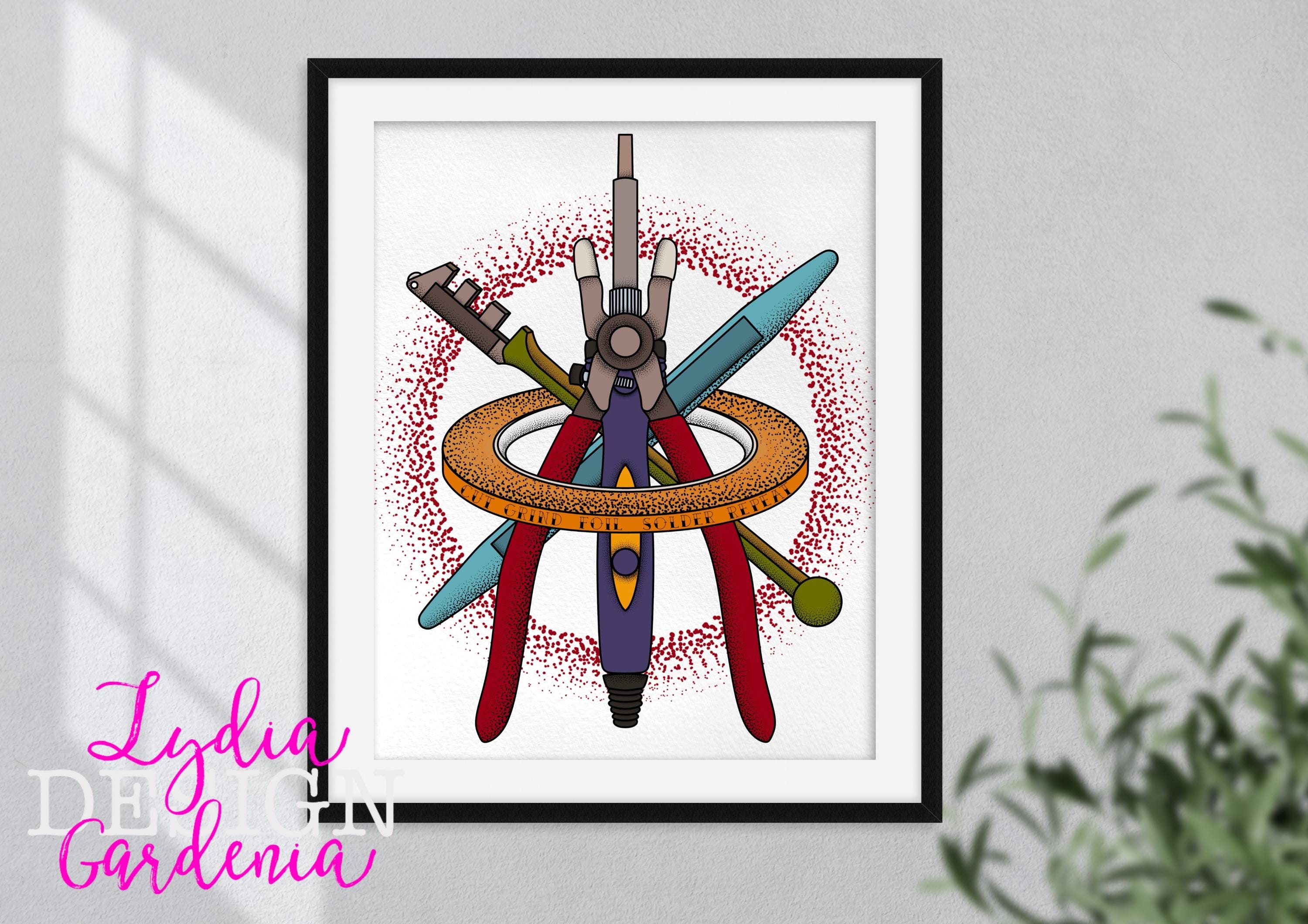 Stained Glass Artist Tools, Glass Artist Wall Print, Tattoo Style Art ...