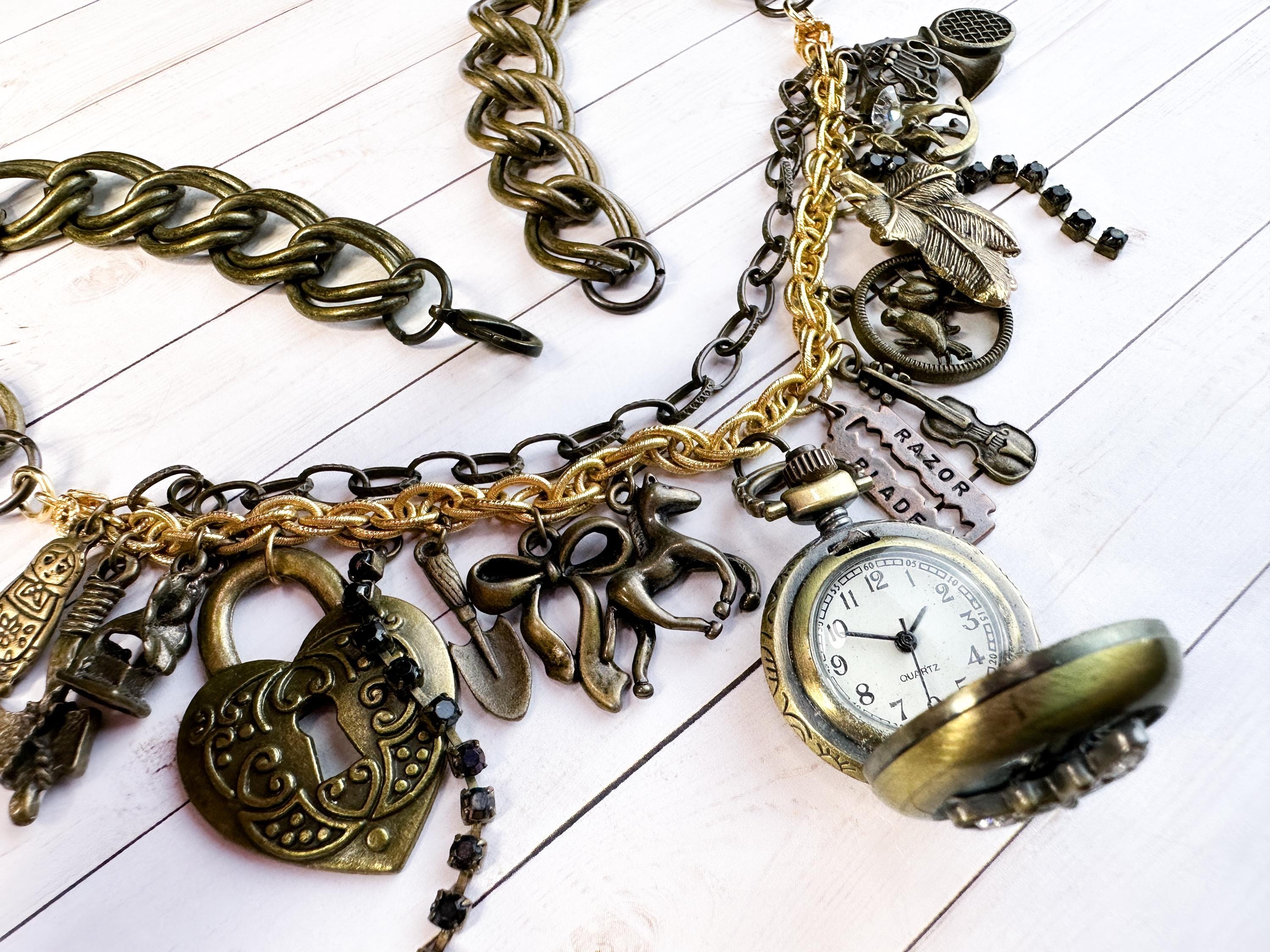 Handcrafted Eclectic Charm Necklace, Vintage Findings, Bronze Tone ...