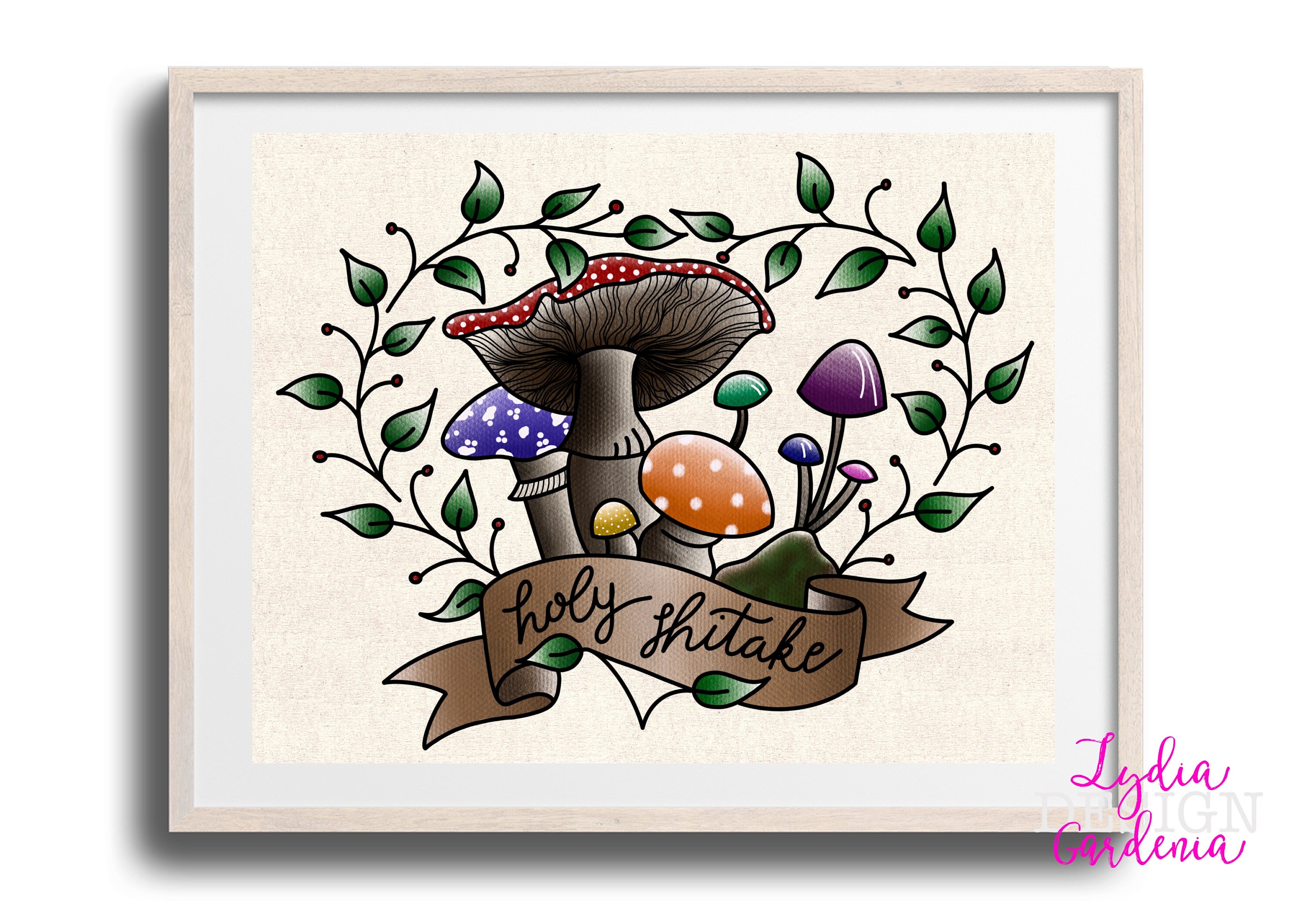 Holy Shiitake Mushroom Print, Tattoo Style Artwork, Digital Download ...