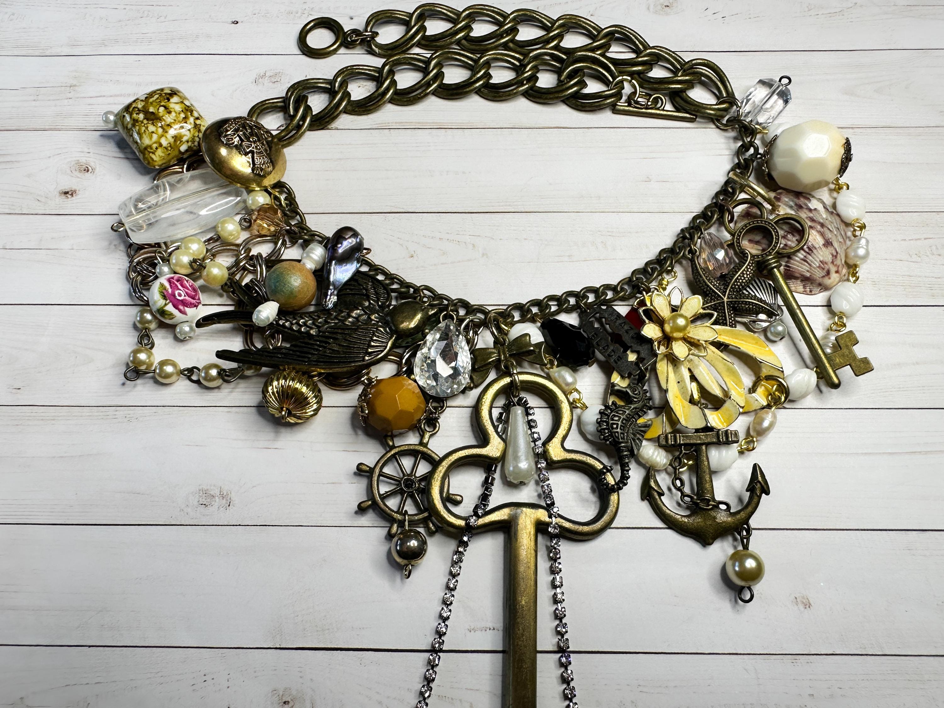 Eclectic Charm Necklace, Bronze Tone, Repurposed Vintage Findings - Etsy