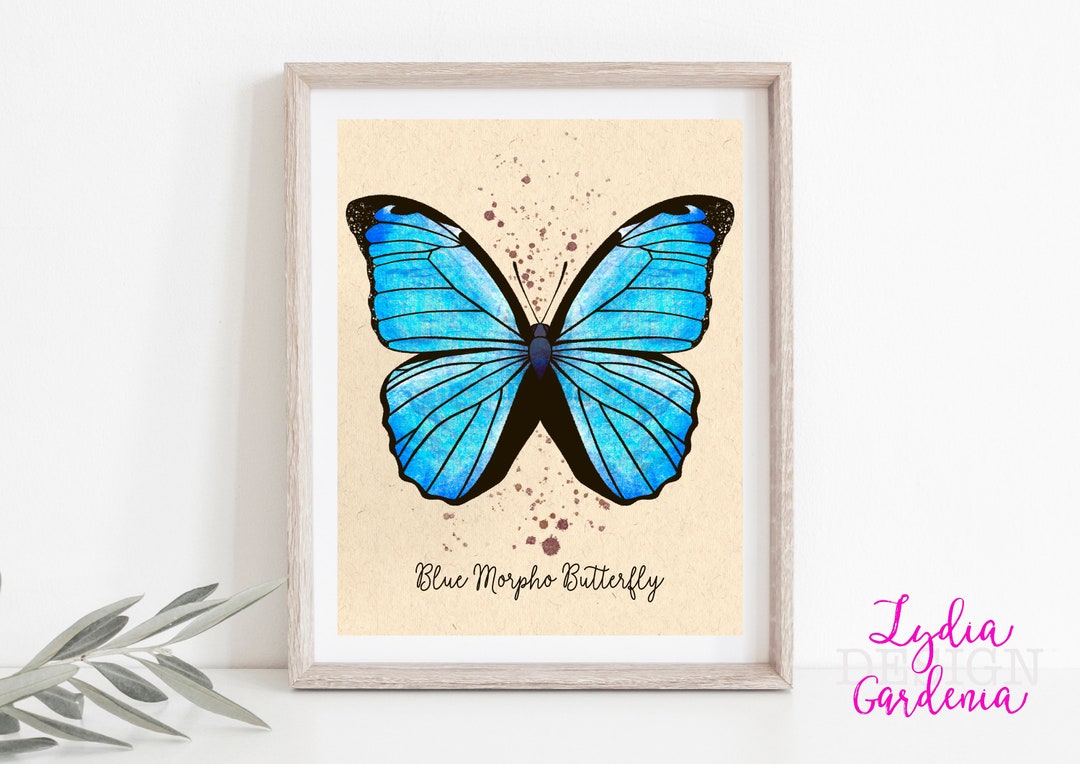 Butterfly Wall Art, Blue Morpho Butterfly, Digital Art, Entomology ...