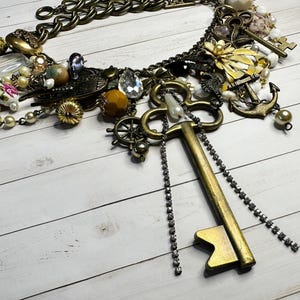 Handcrafted Eclectic Charm Necklace, Vintage Findings, Bronze Tone ...