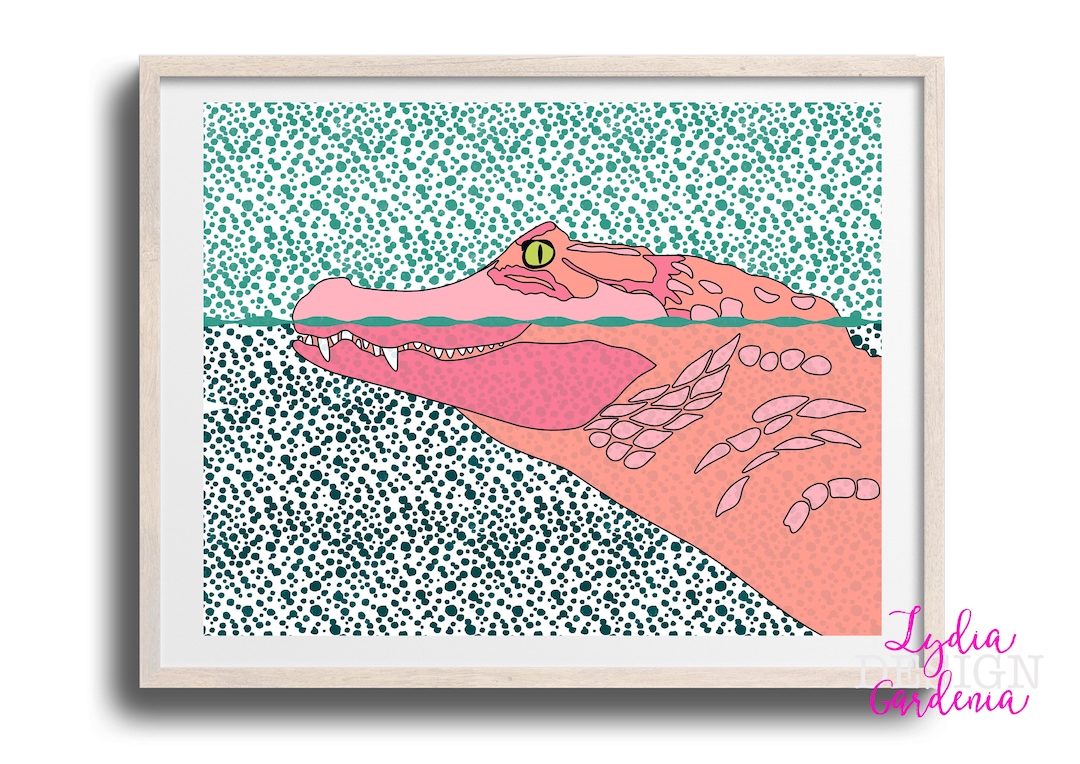 Retro Print, Pink Alligator Print, Pop Art, Psychedelic, Gift, Decor ...
