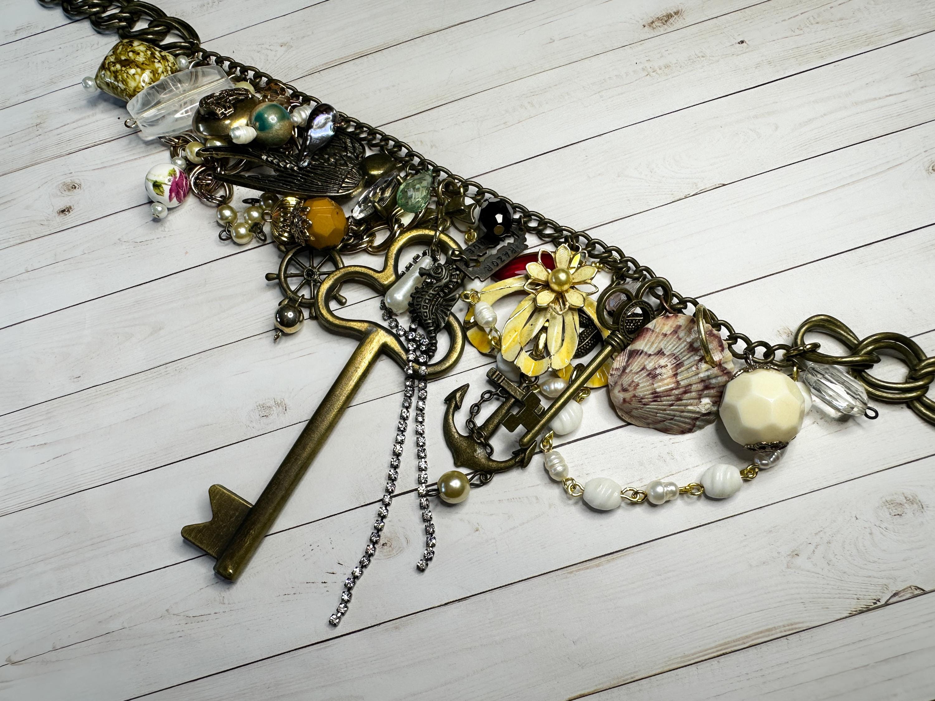 Eclectic Charm Necklace, Bronze Tone, Repurposed Vintage Findings - Etsy