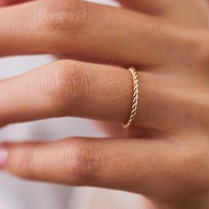 14k Solid Gold Twist Stackable Ring, Stacking Rings, Dainty Gold Ring ...