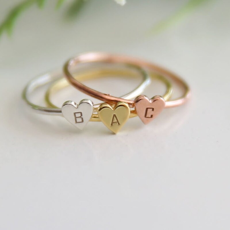 Initial Heart Ring - Etsy