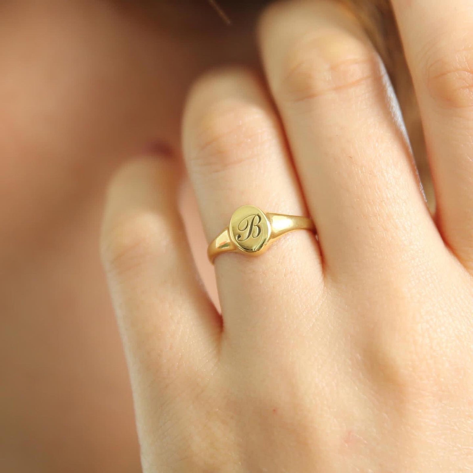 14k Gold Initial Signet Ringcustom Initial Ringpersonalized - Etsy