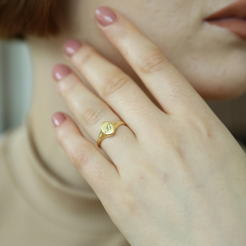 14k Gold Initial Signet Ringcustom Initial Ringpersonalized - Etsy