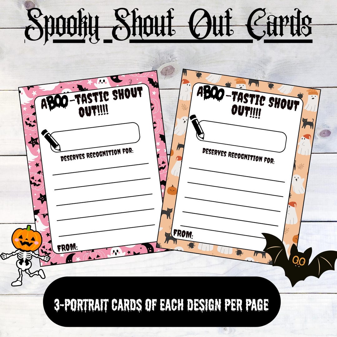 Halloween Shout Out Cards: Staff and Student Compliment Cards (PDF ...