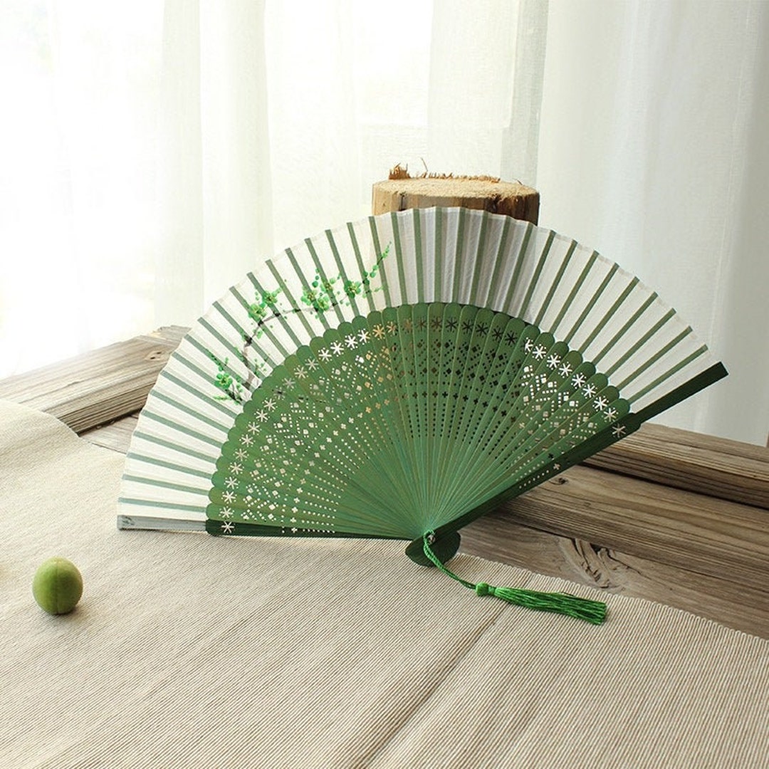 Hand Fan japanese Green Tea Folding Fan,silk Hand Fans,wooden Design ...