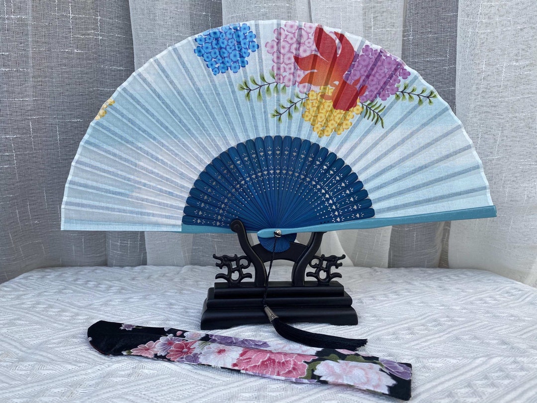 Blue Flower Pattern Folding Fan,beautiful Elegant Hand Fan - Etsy