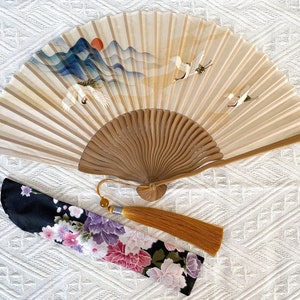 Beautiful Mountain Sunset Folding Fan,elegant Crane Folding Fan,parents ...