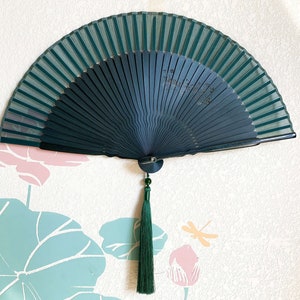 Beautiful Flower Carving Pattern Folding Fan, Elegant Green Folding Fan ...