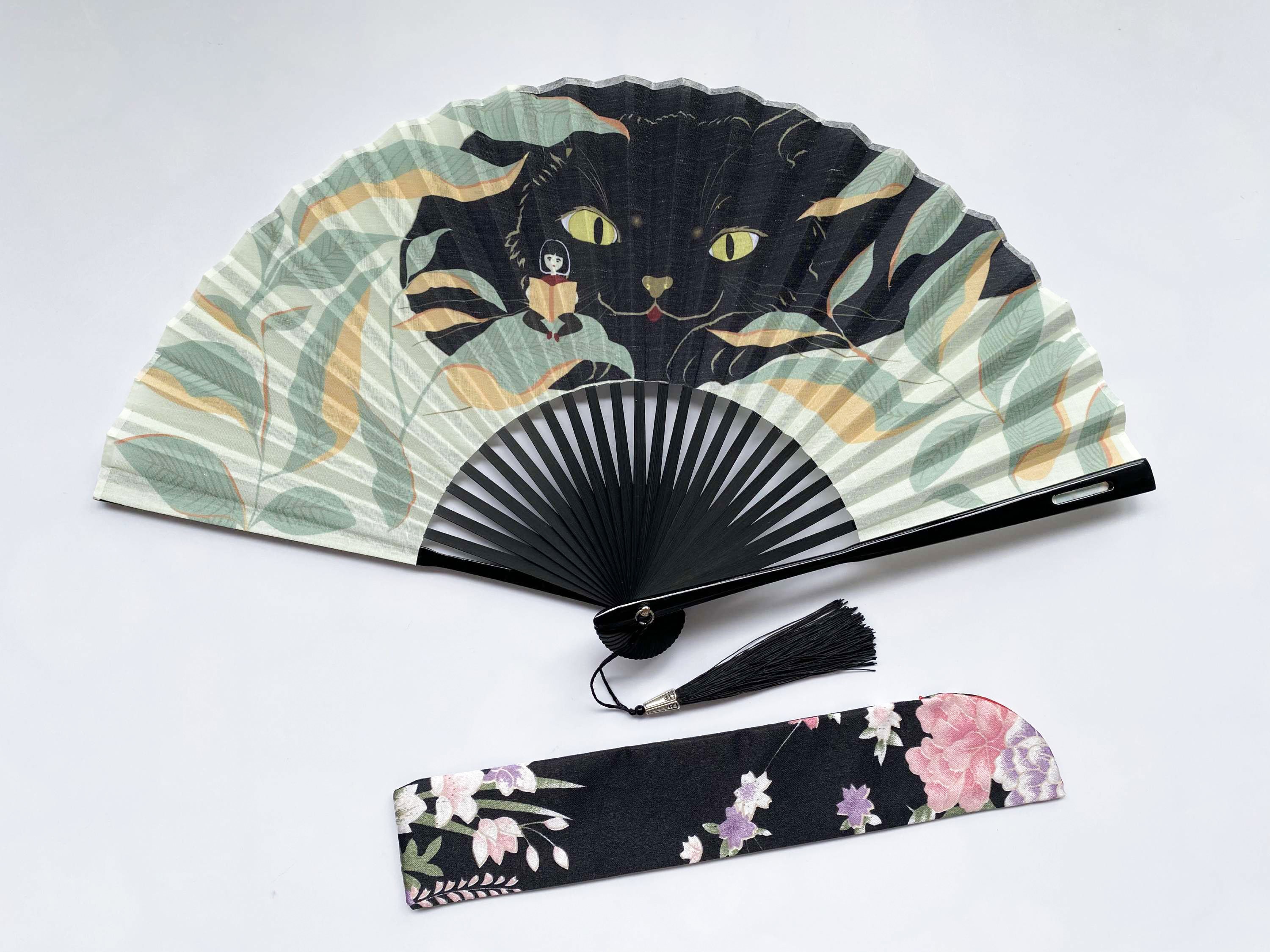 Beautiful Japanese Style Folding Fan Cat Pattern Hand Fan | Etsy