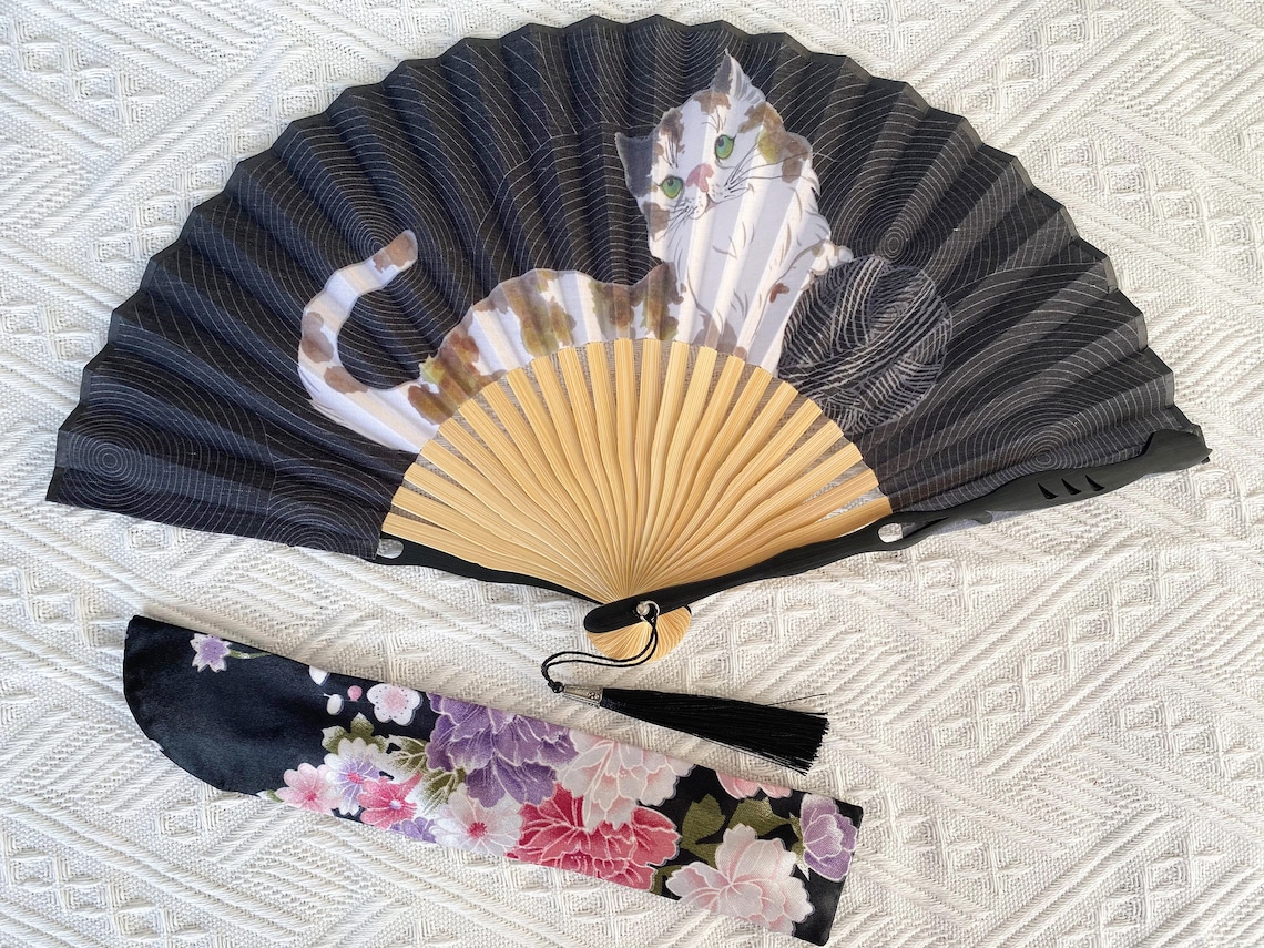 Cat Pattern Folding Fan Kitty Hand Fan Parents - Etsy