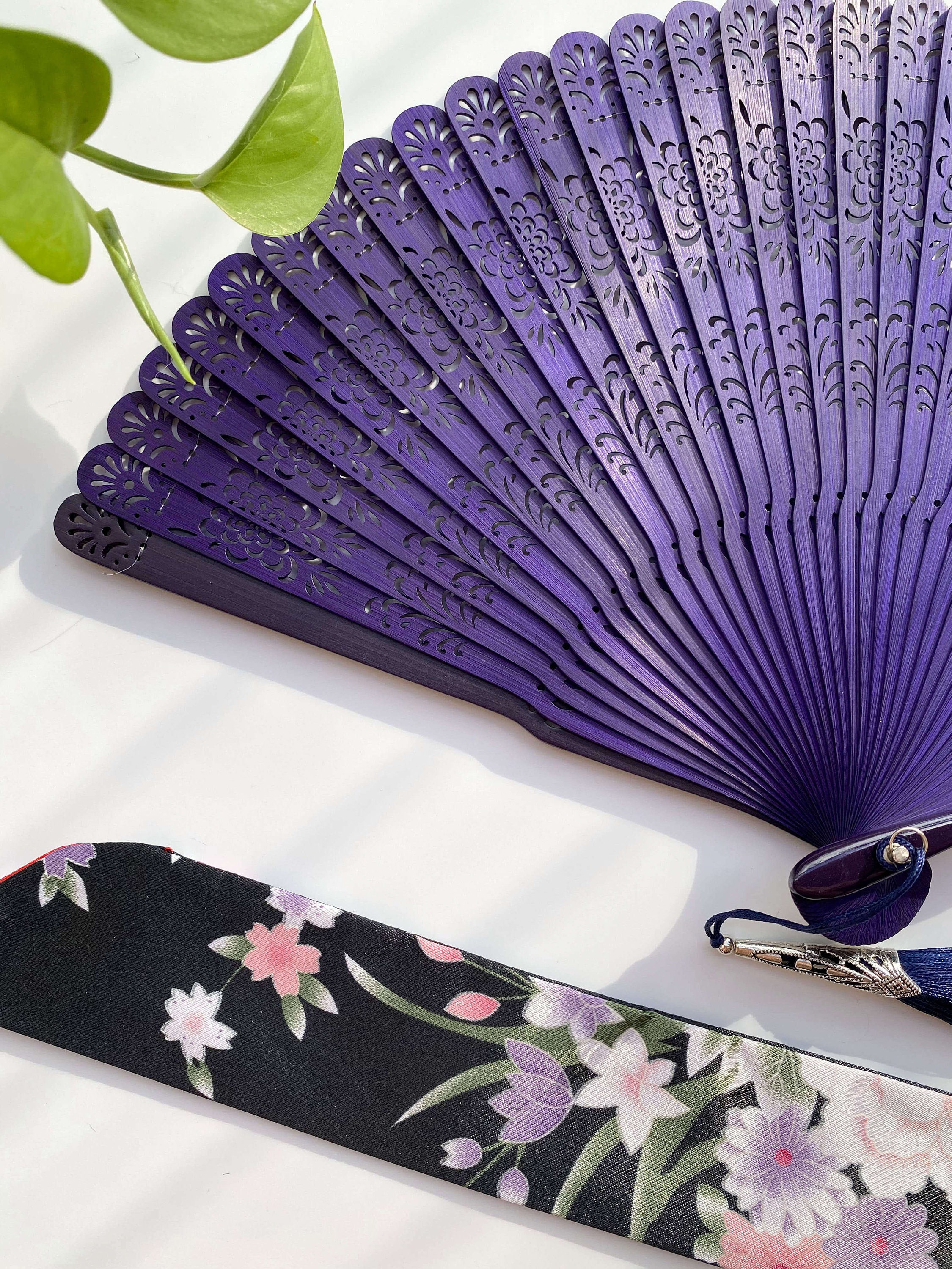 Purple Hand Fan With Peacock Motif Multicolor Hand | Etsy