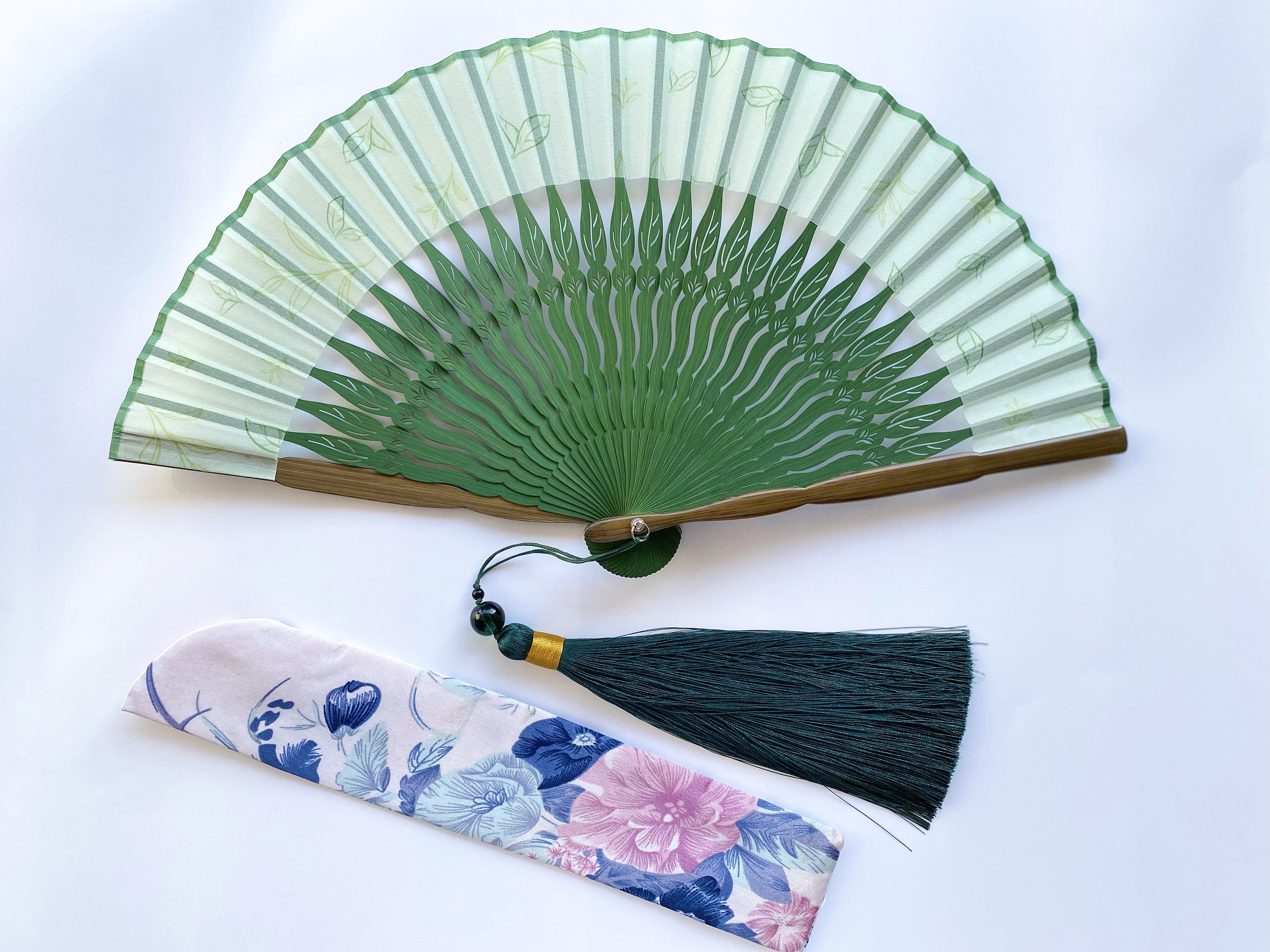 Beautiful Green Leaf Pattern Folding Fan Tree of Life Hand - Etsy