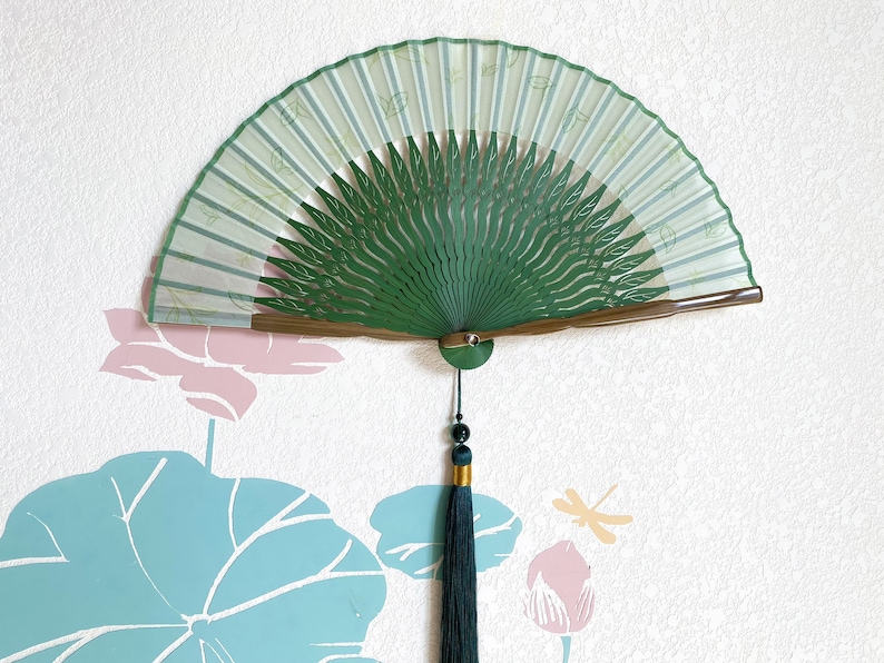 Beautiful Green Leaf Pattern Folding Fan Tree of Life Hand - Etsy