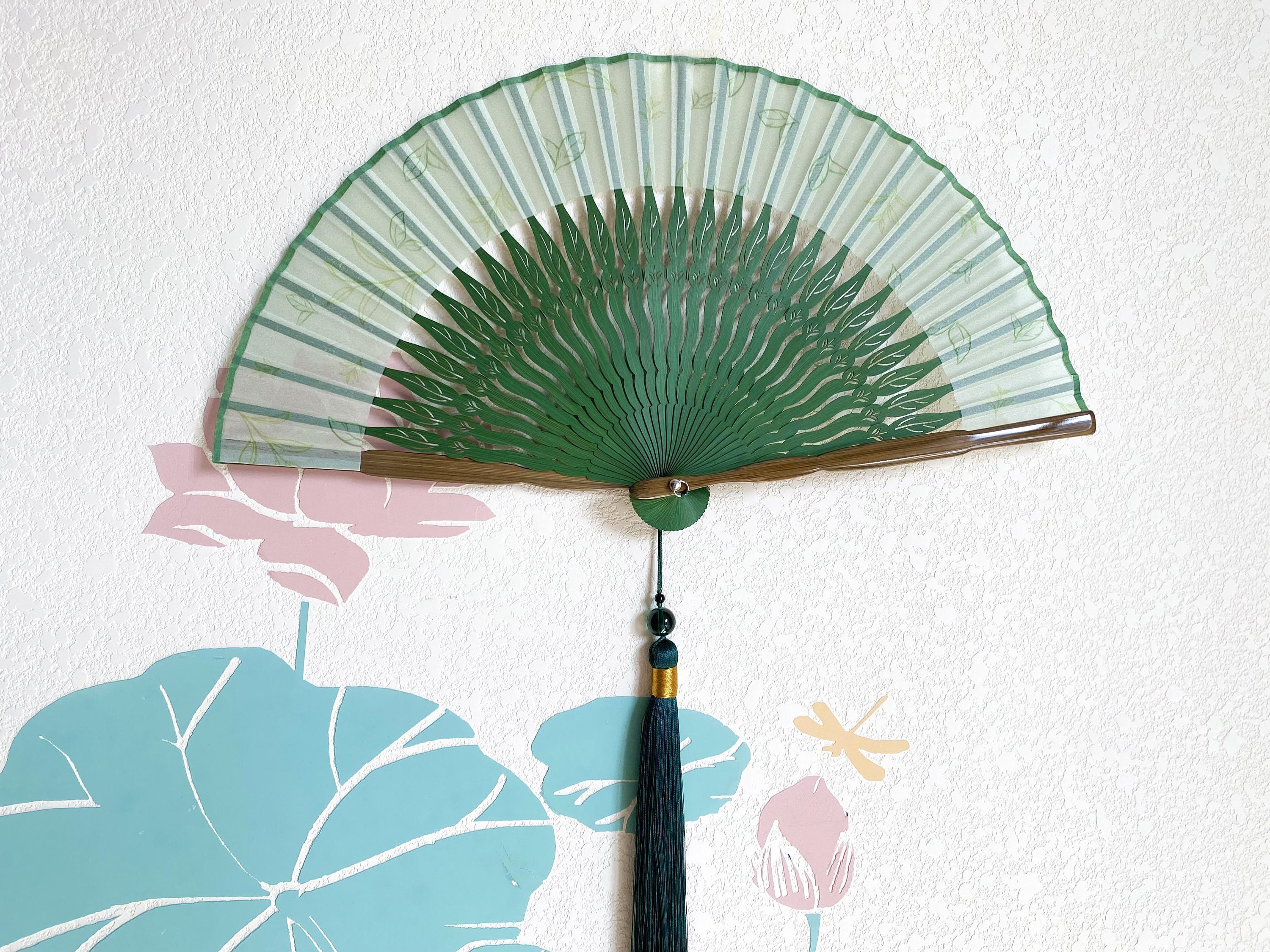 Beautiful Green Leaf Pattern Folding Fan Tree of Life Hand - Etsy