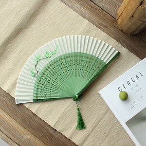 Hand Fan japanese Green Tea Folding Fan,silk Hand Fans,wooden Design ...
