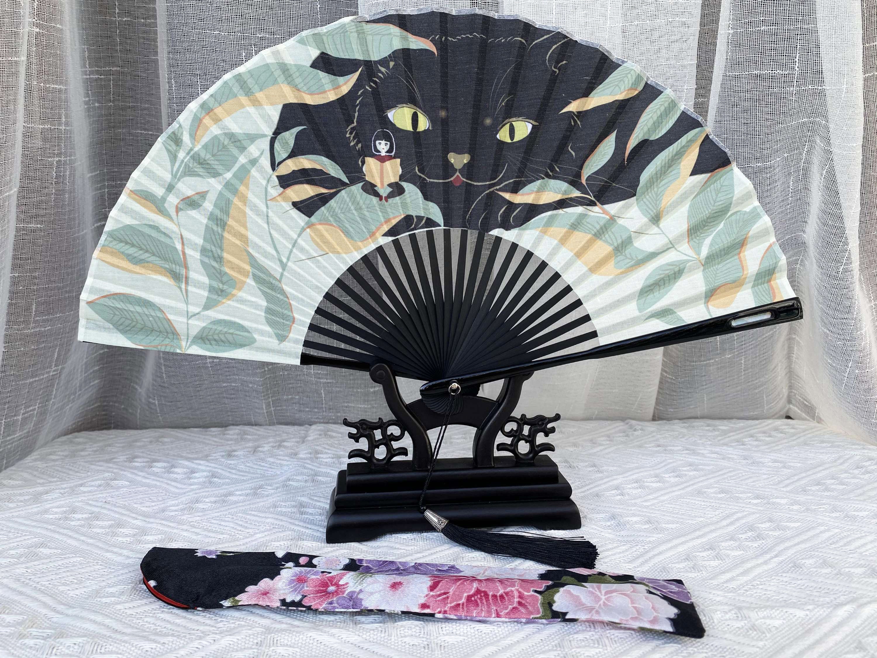 Beautiful Japanese Style Folding Fan Cat Pattern Hand Fan | Etsy