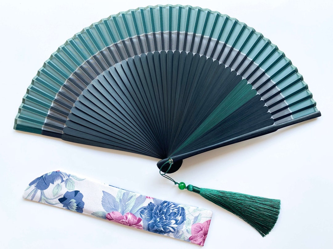Beautiful Elegant Green Hand Fan, Antiquity Folding Fan, Parents Gift ...