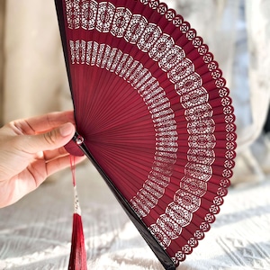 Beautiful Carved Pattern Hand Fan, Japanese Classic Folding Fan ...