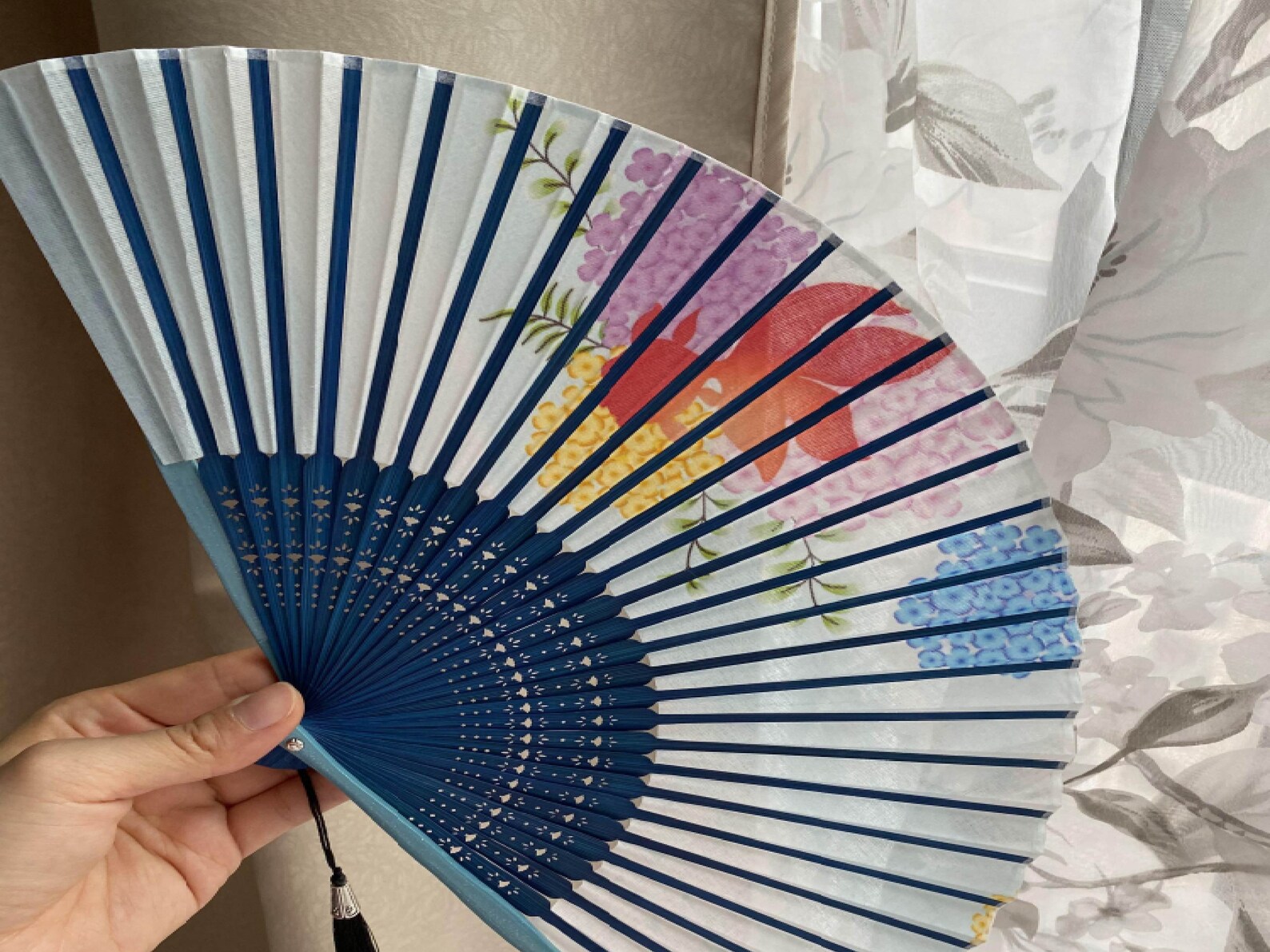 Blue Flower Pattern Folding Fanbeautiful and Elegant Silk - Etsy