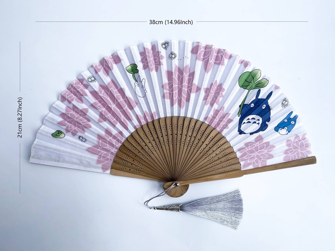 Hand Fan -japanese Folding Fan,pink Totoro,silk Hand Fans,wooden Design ...