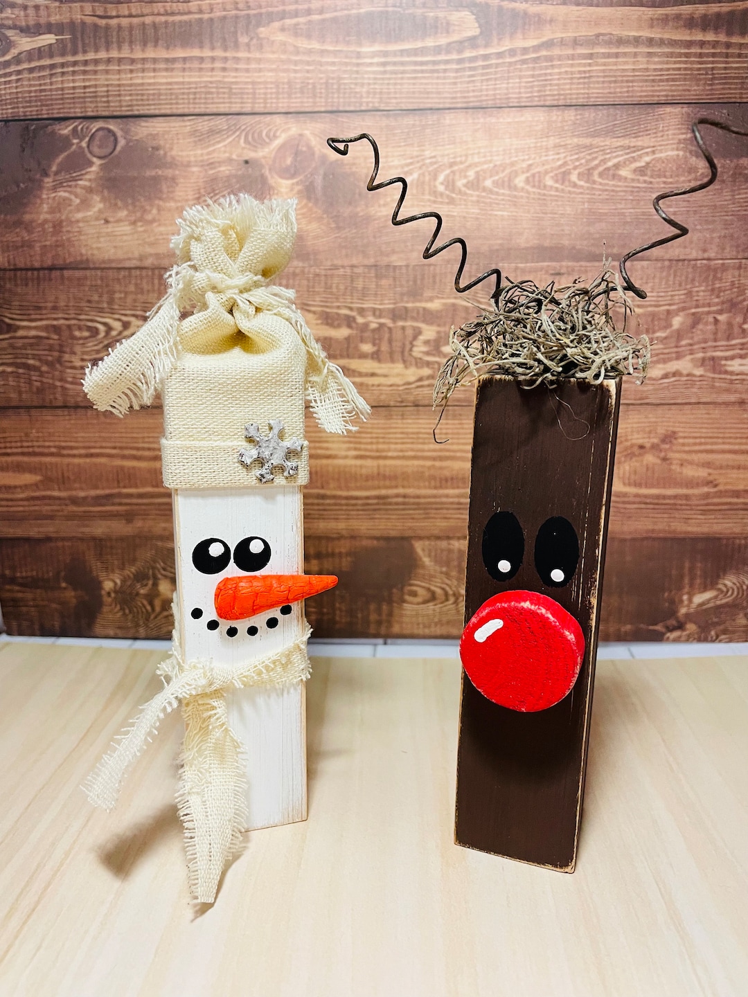 Wood Block Reindeer | Wood Block Snowman| Rustic Reindeer | Rustic ...